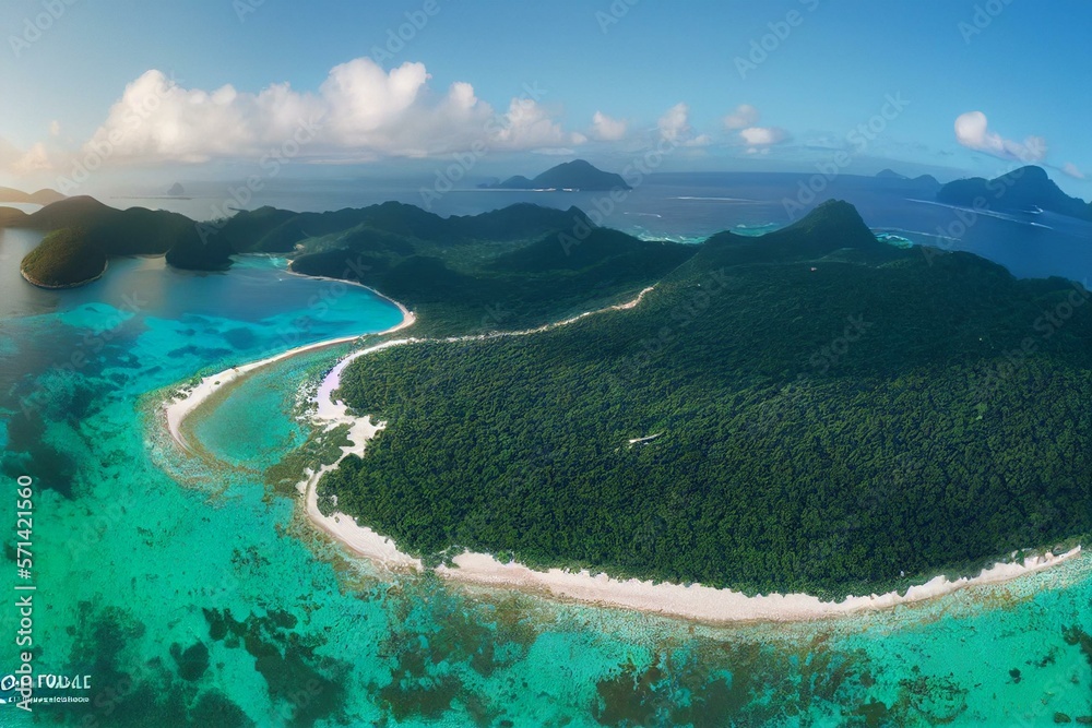 HDRI seamless spherical aerial 360-degree panorama of La Digue island ...