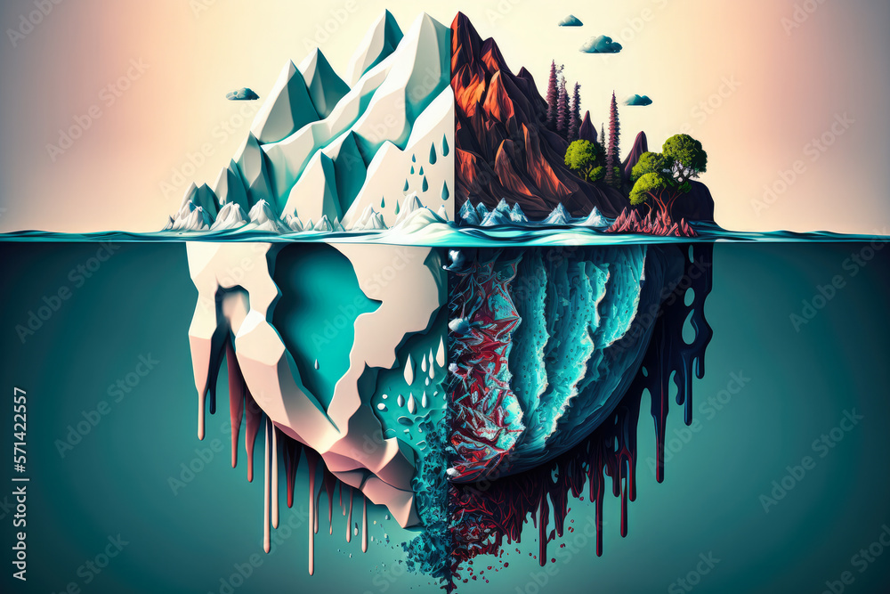 abstract image of melting glaciers with rising sea levels in the ...