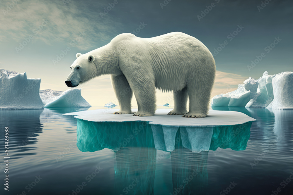 polar bear standing on a shrinking iceberg, highlighting the ...