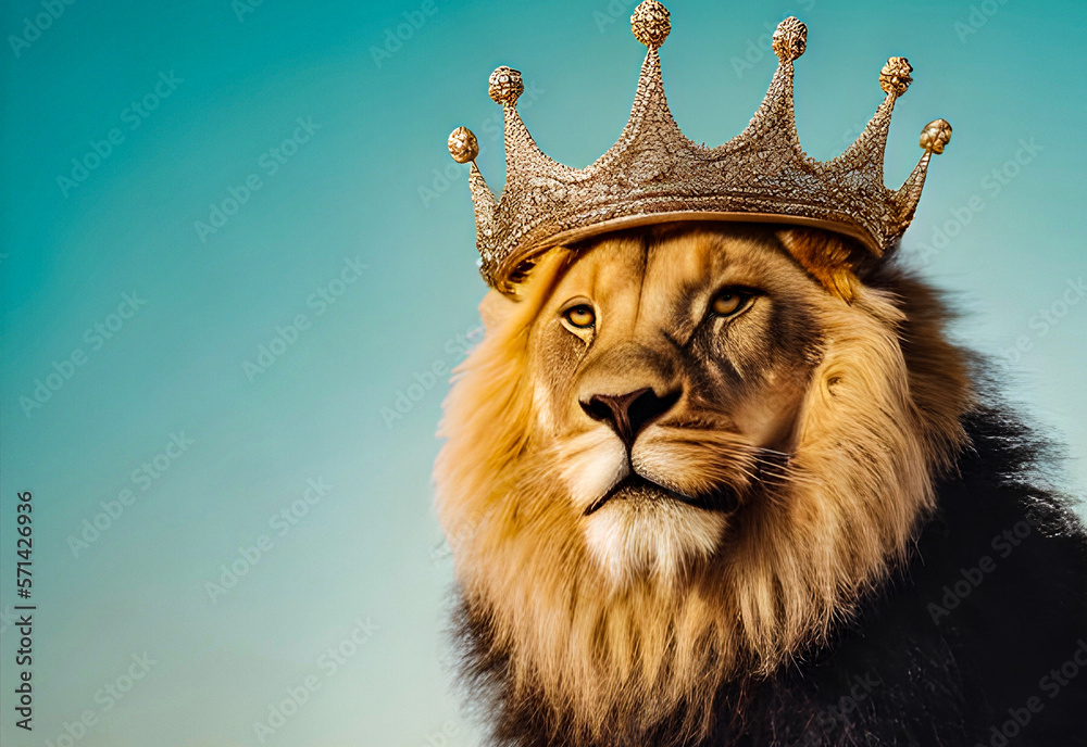 Lion king wearing the golden crown on his head isolated , Portrait ...
