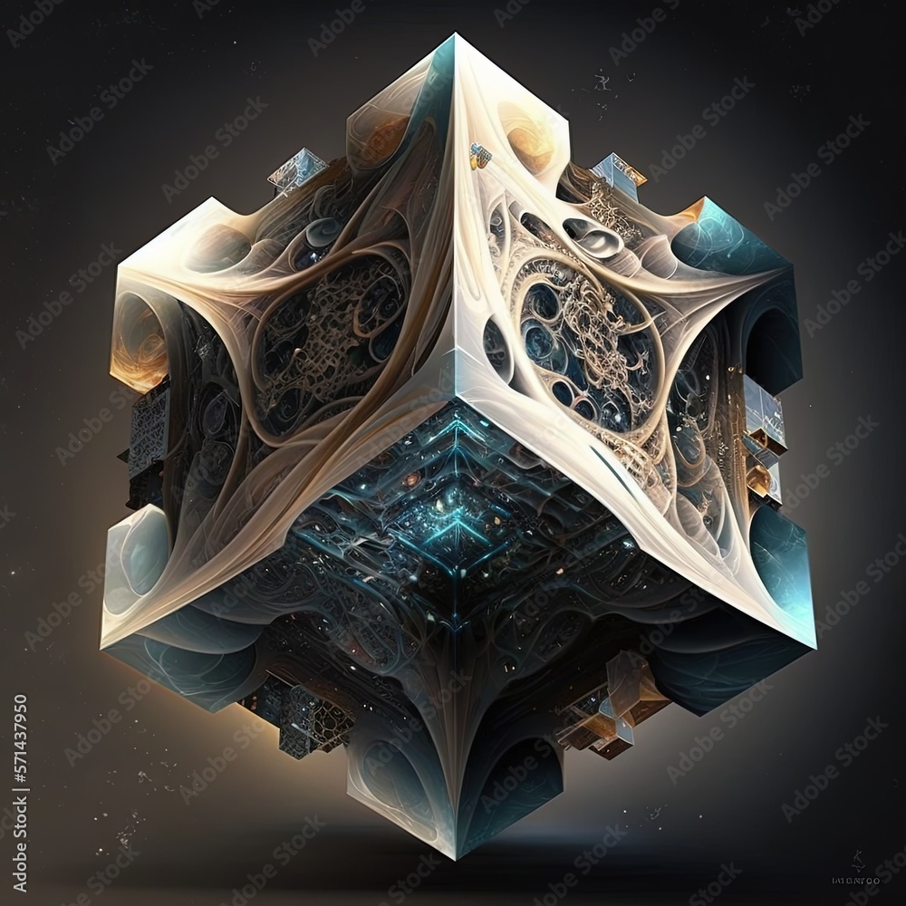 ภาพประกอบสต็อก tesseract with fractal design in order and chaos ...