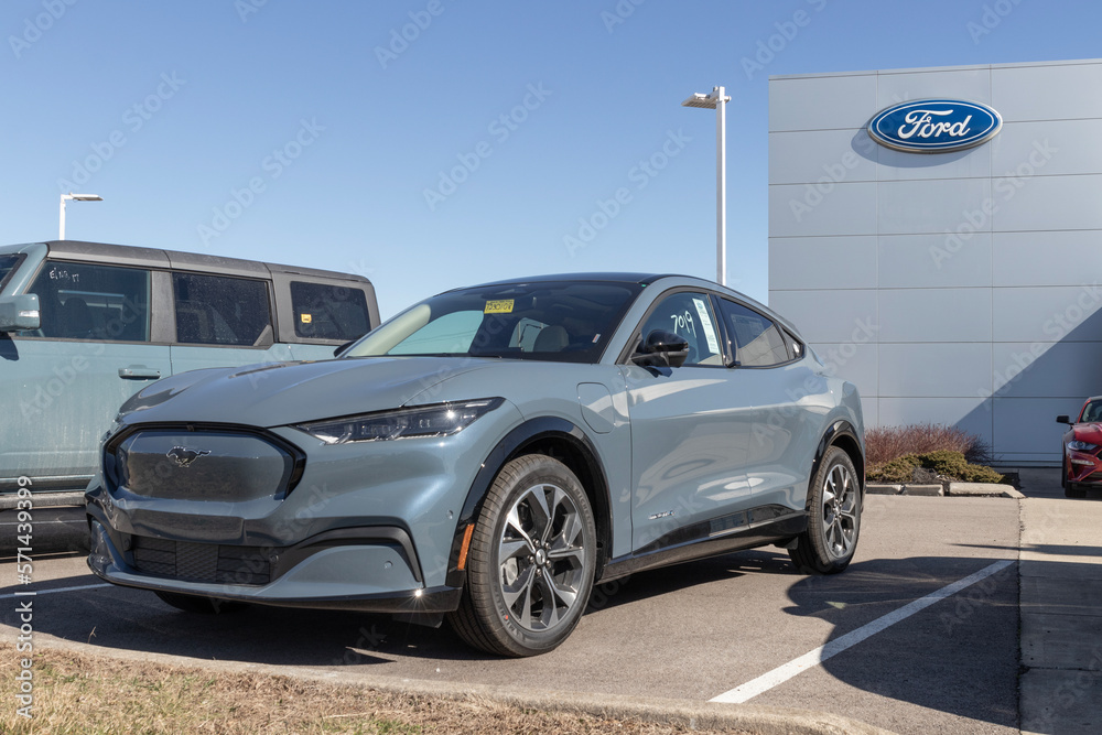 Ford Mustang Mach-E SUV display. The Mustang Mach-E is Ford's first all ...