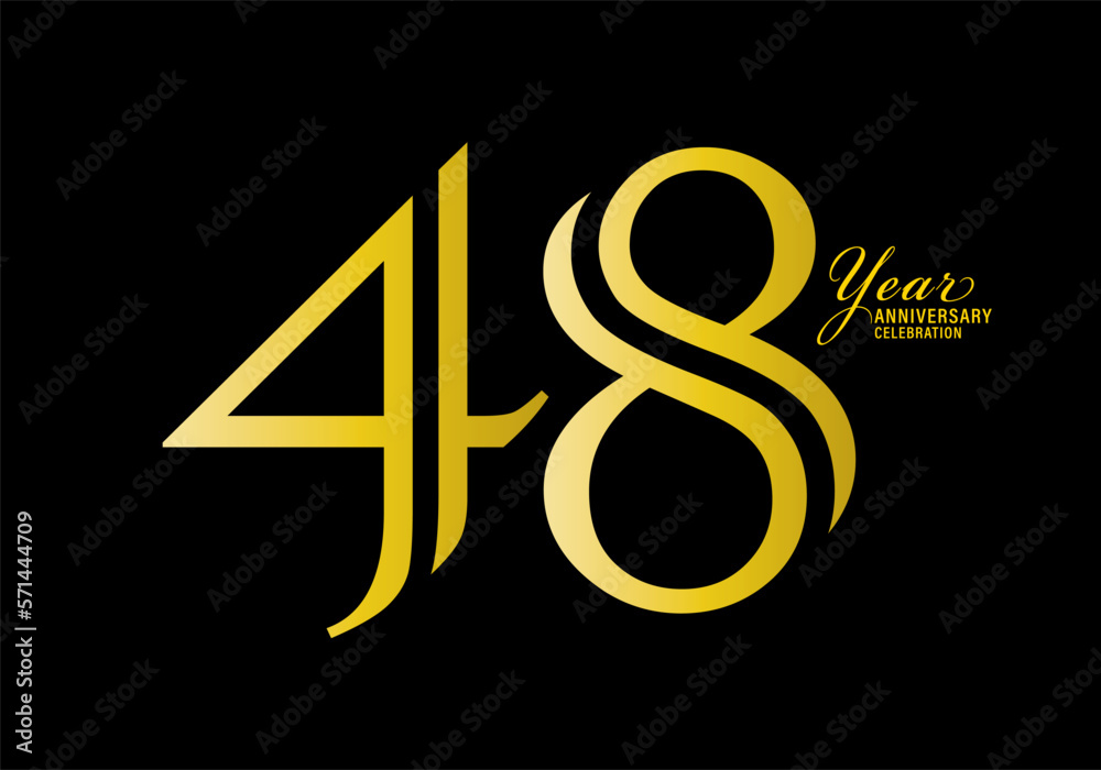 48 years anniversary celebration logotype gold color vector, 48th ...