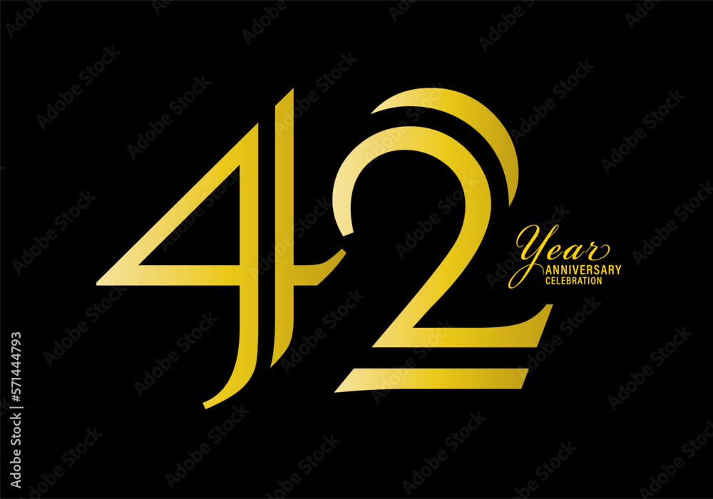 42 years anniversary celebration logotype gold color vector, 42th ...