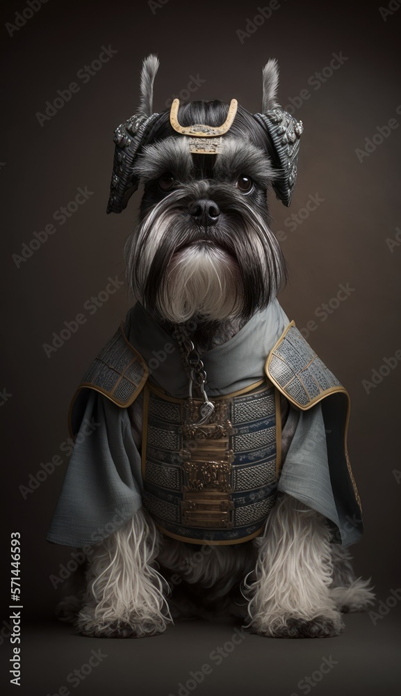 Majestic Animal Standard Schnauzer Shogun in Samurai Armor: A Depiction ...