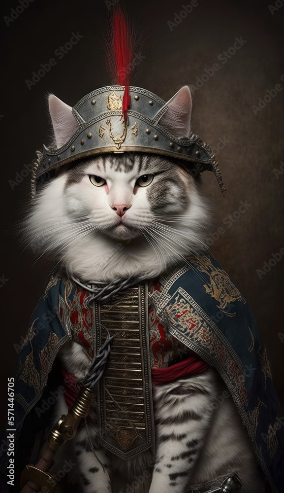 Majestic Animal Turkish Angora Shogun in Samurai Armor: A Depiction of ...