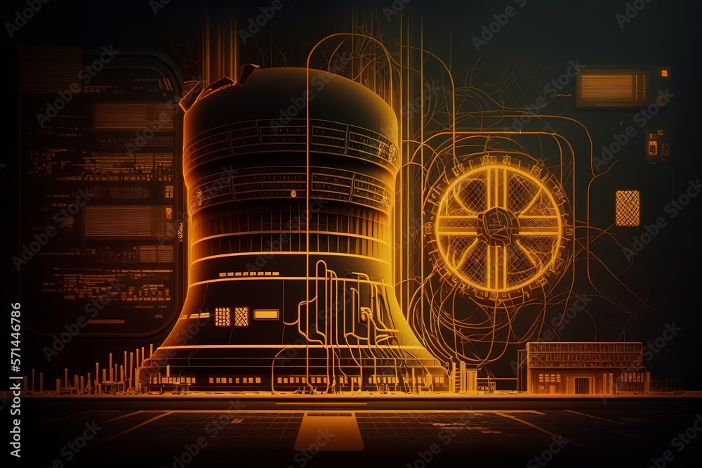 BluePrint. Engineering drawing of a super powerful nuclear reactor ...