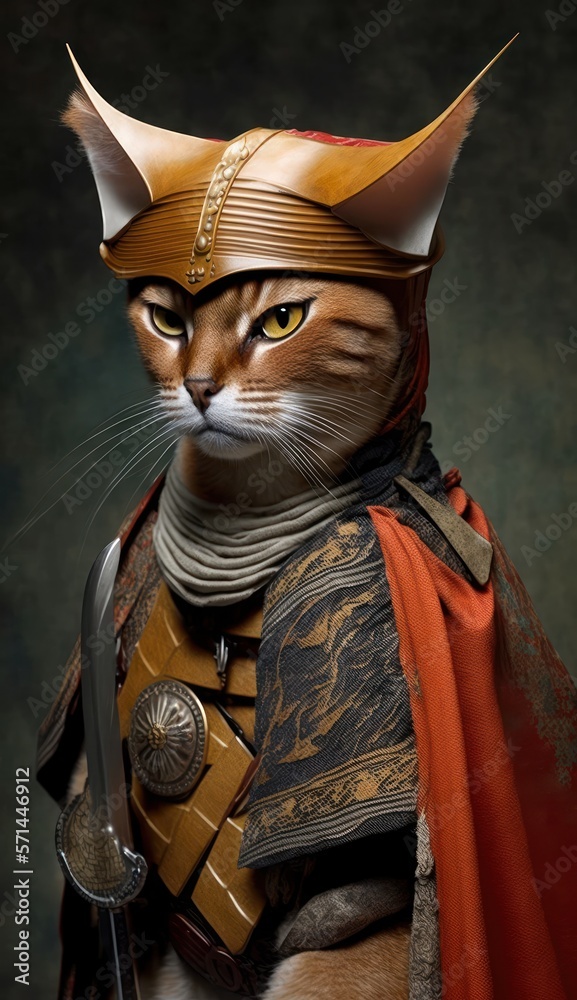 Majestic Animal Abyssinian Shogun in Samurai Armor: A Depiction of ...