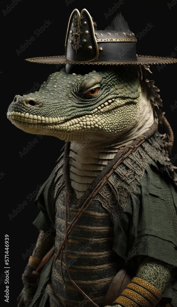 Majestic Animal Alligator Shogun in Samurai Armor: A Depiction of ...
