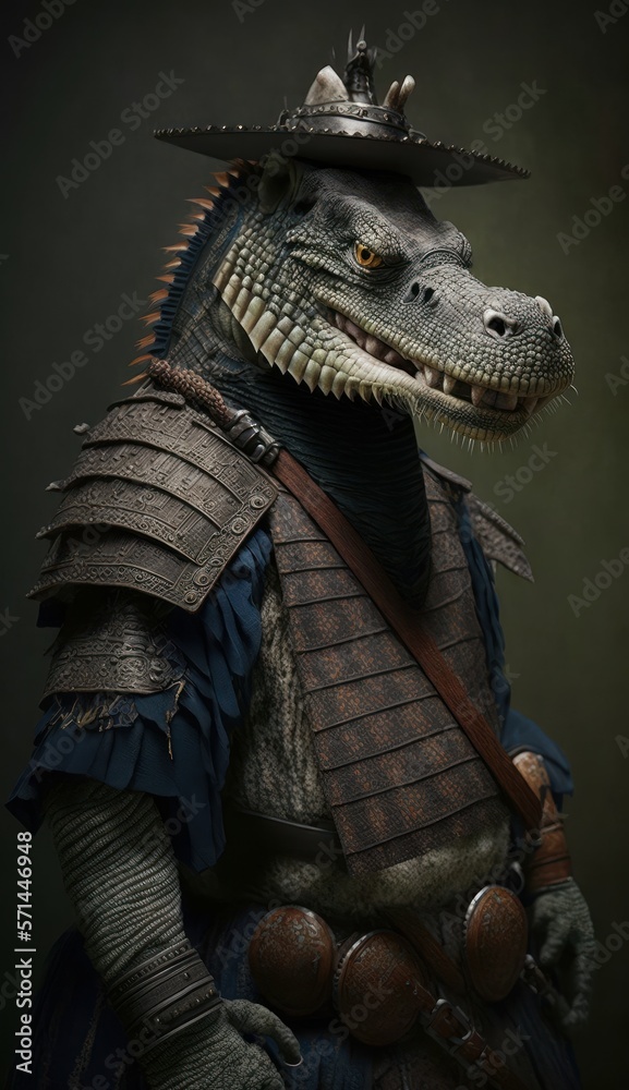 Majestic Animal Alligator Shogun in Samurai Armor: A Depiction of ...