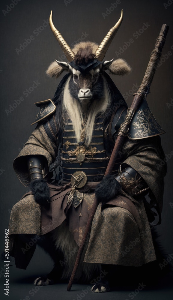 Majestic Animal Alpine Goat Shogun in Samurai Armor: A Depiction of ...
