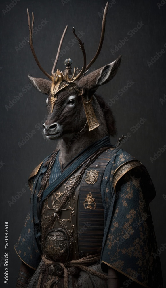 Majestic Animal Deer Shogun in Samurai Armor: A Depiction of Japanese ...