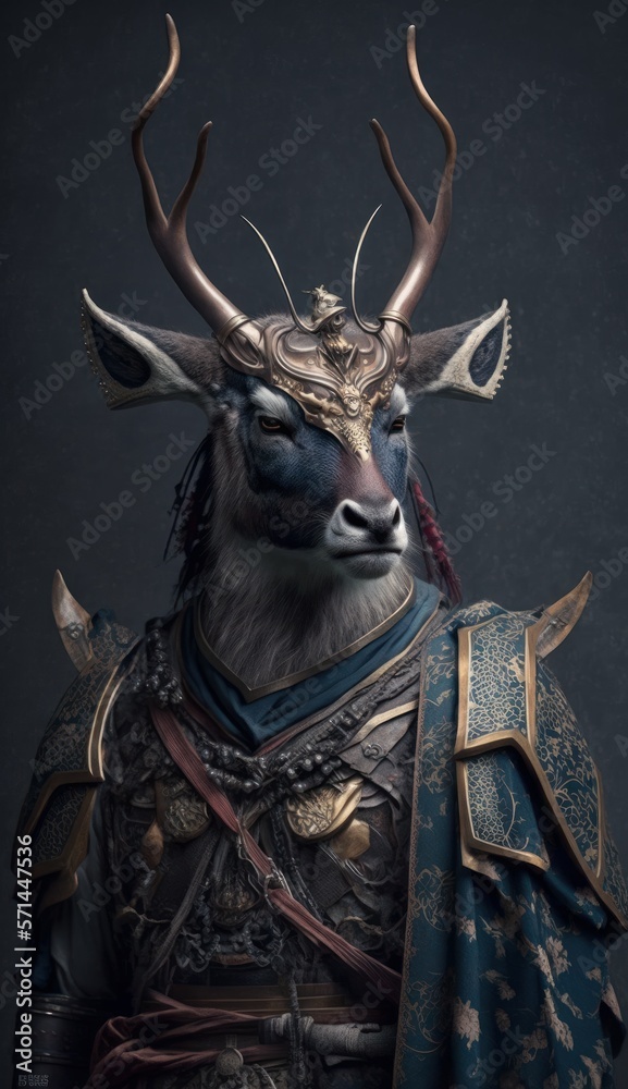 Majestic Animal Deer Shogun in Samurai Armor: A Depiction of Japanese ...