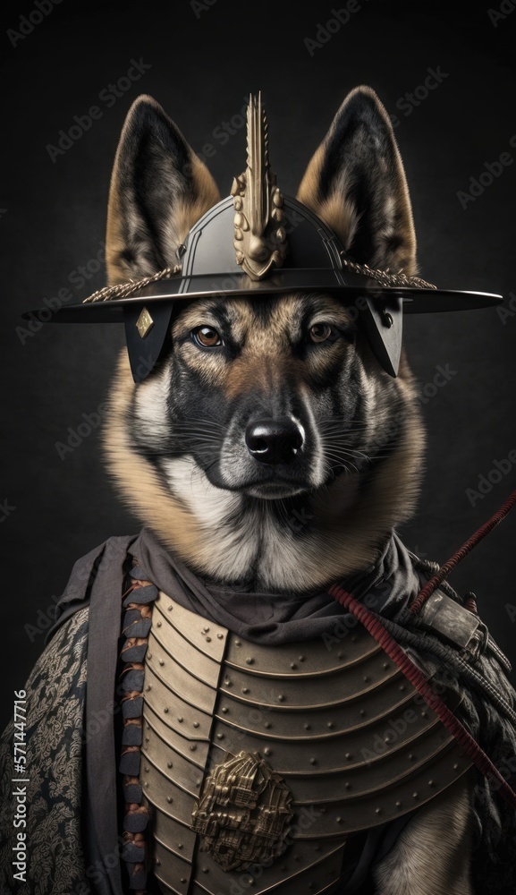 Majestic Animal German Shepherd Shogun in Samurai Armor: A Depiction of ...