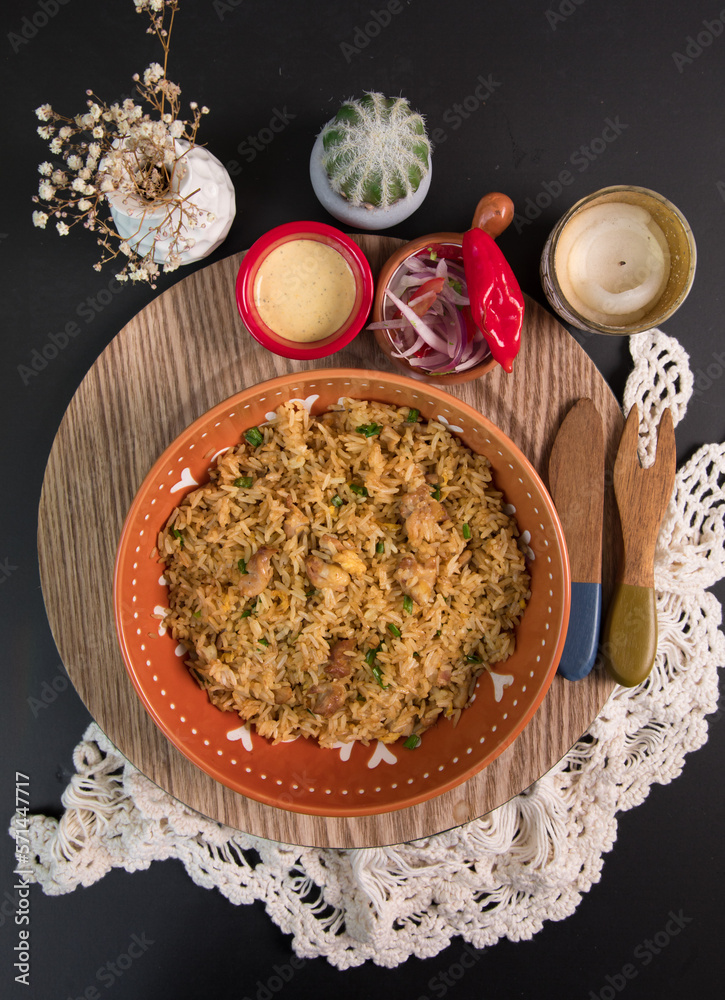 Fried chinese rice peruvian chifa Assorted food plates Peru traditional ...