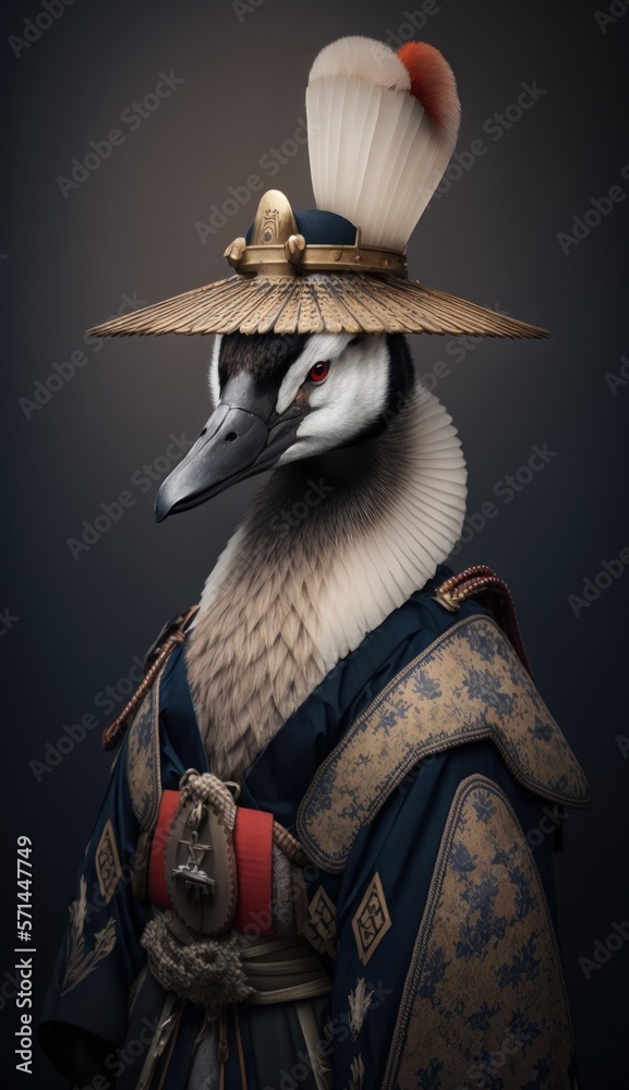 Majestic Animal Goose Shogun in Samurai Armor: A Depiction of Japanese ...