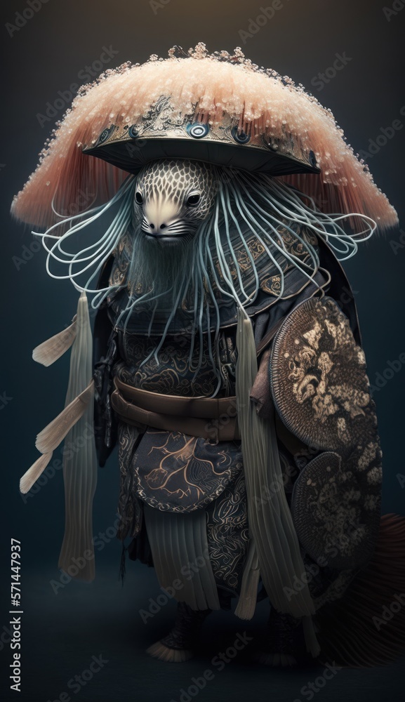 Majestic Animal Jellyfish Shogun in Samurai Armor: A Depiction of ...