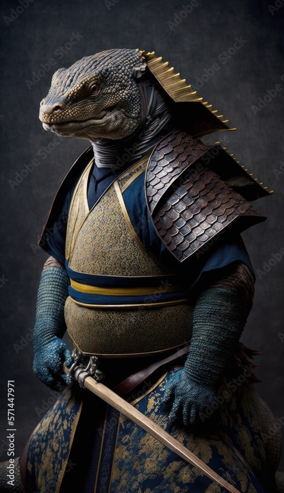 Majestic Animal Komodo Dragon Shogun in Samurai Armor: A Depiction of ...