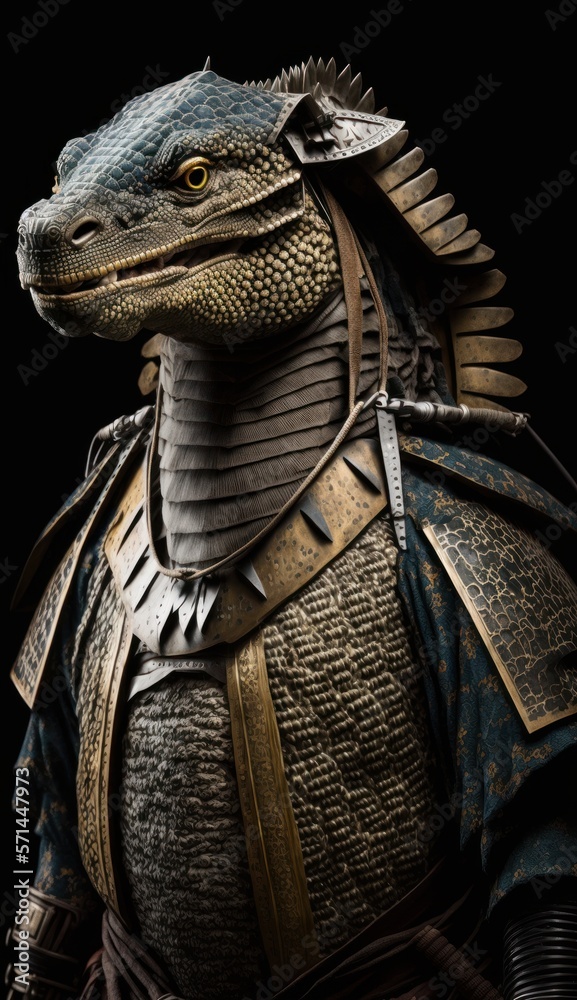 Majestic Animal Komodo Dragon Shogun in Samurai Armor: A Depiction of ...