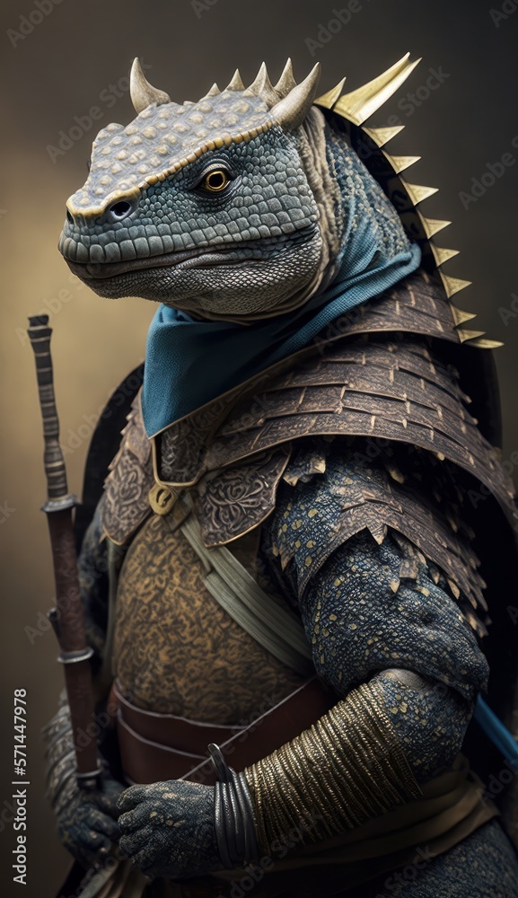 Majestic Animal Komodo Dragon Shogun in Samurai Armor: A Depiction of ...