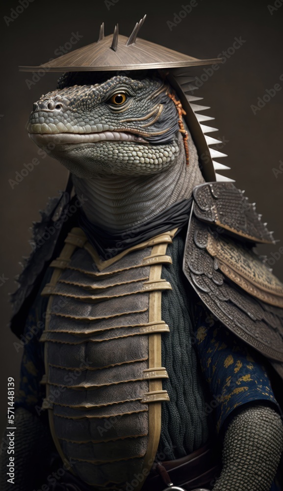 Majestic Animal Monitor Lizard Shogun in Samurai Armor: A Depiction of ...