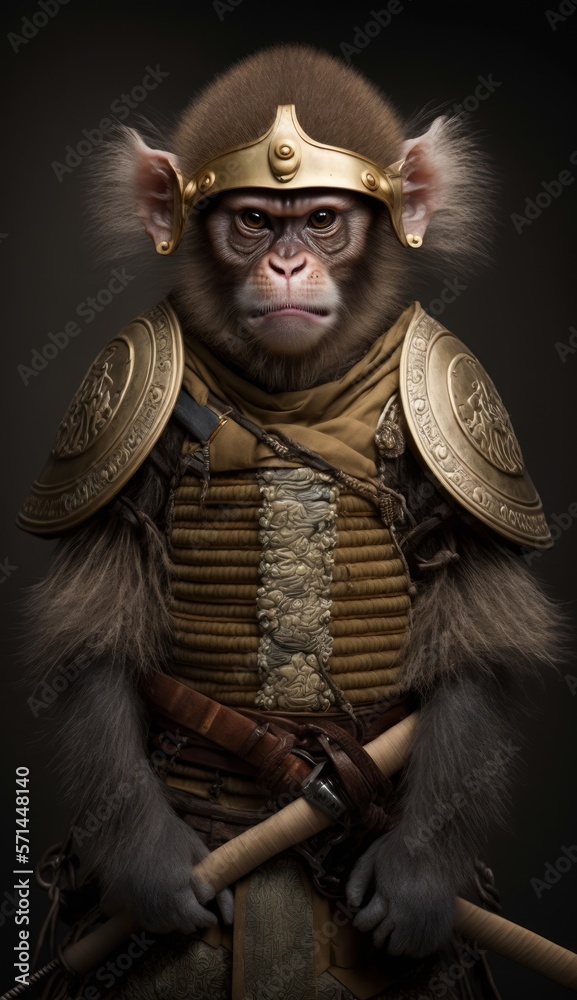 Majestic Animal Monkey Shogun in Samurai Armor: A Depiction of Japanese ...