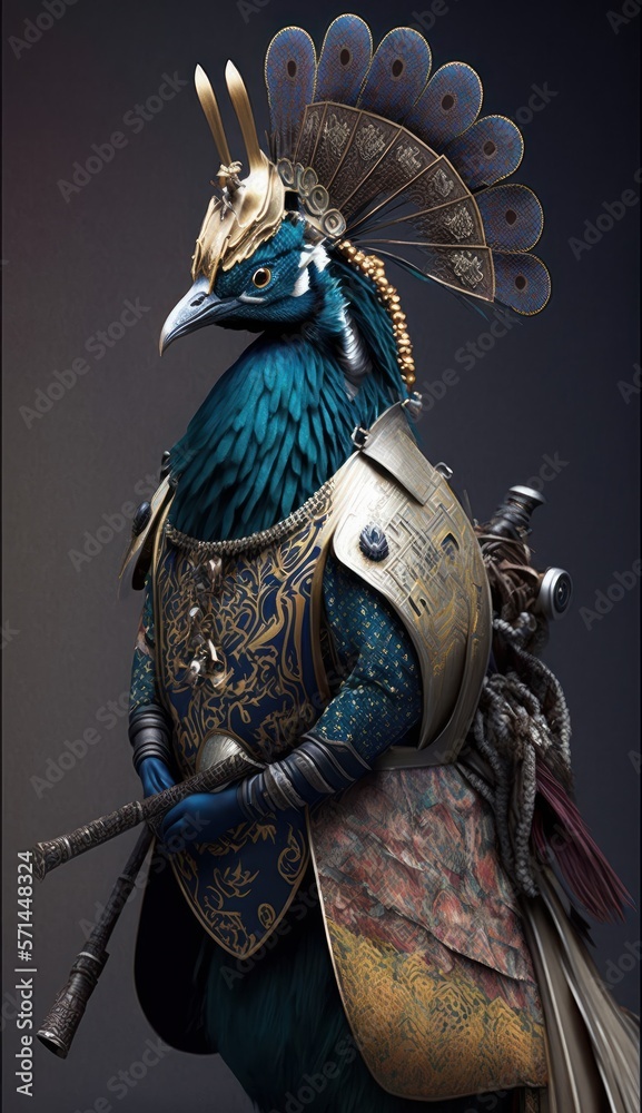 ภาพประกอบสต็อก Majestic Animal Peacock Shogun in Samurai Armor: A ...