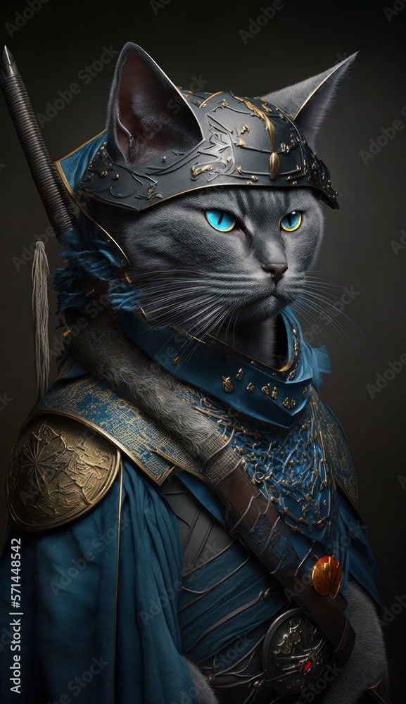 Majestic Animal Russian Blue Shogun in Samurai Armor: A Depiction of ...