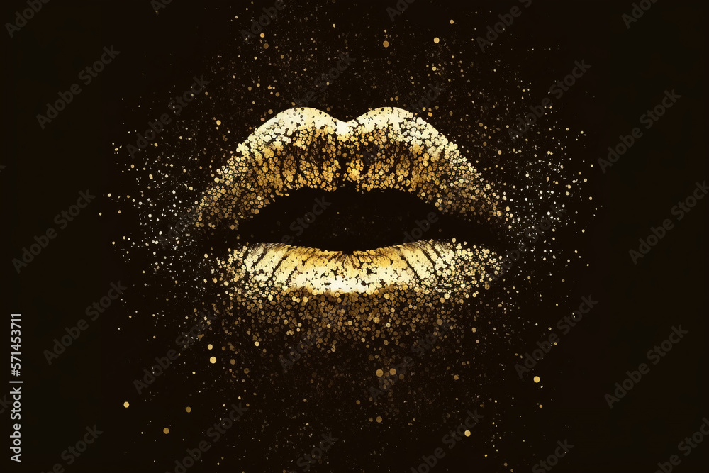 lips on gold glitter, Colorful female lips with glitter and drops on ...