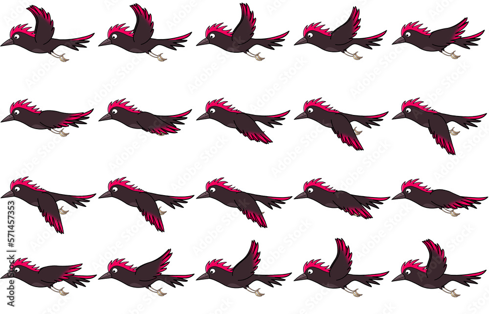 Crow flying animated sprite-sheet for video games. Stock Illustration ...