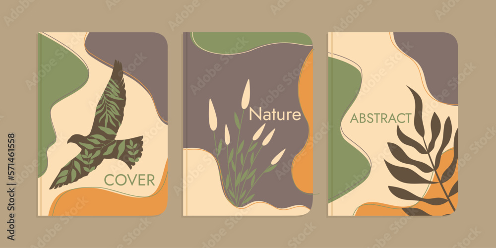 set of book cover designs with hand drawn floral decoration. abstract ...