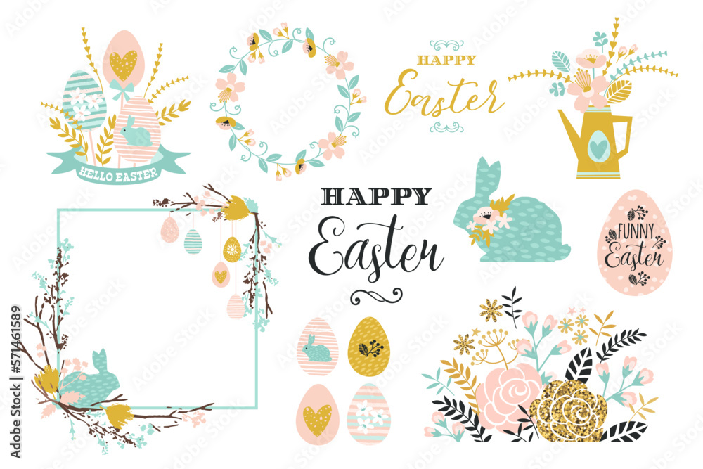 Happy Easter. Vector isolated illustrations. Clip art for card, poster ...