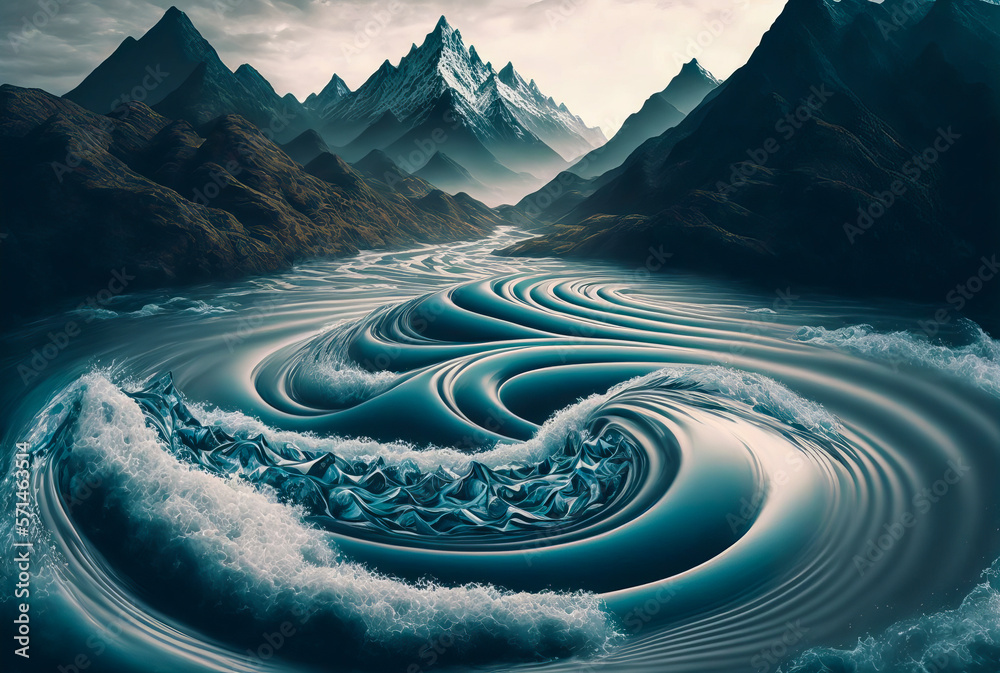 A river moving gently, the water forming a moving wave. Use this ...