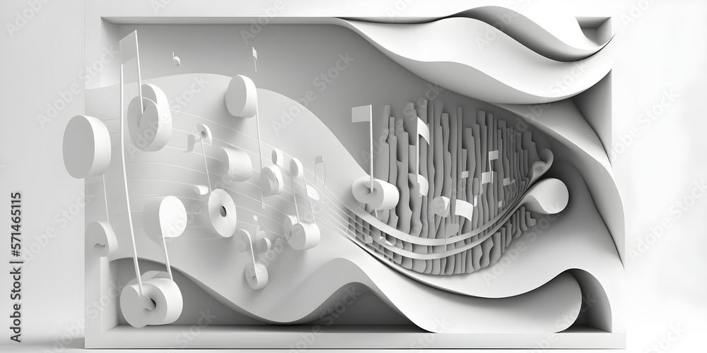 White music notes on a white wall, white modern design and white ...