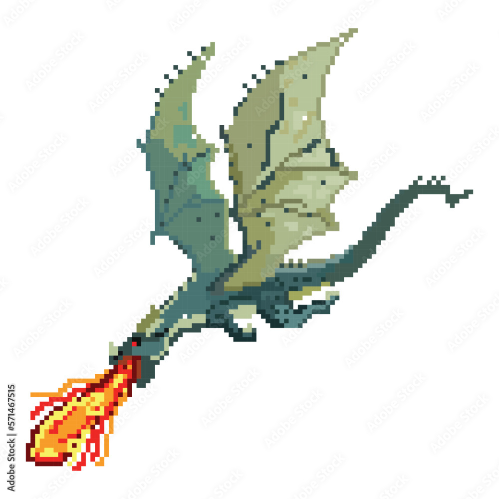 Vetor de Pixel art flying dragon, dragon pixel illustration, Vector cartoon monster pixel design ...