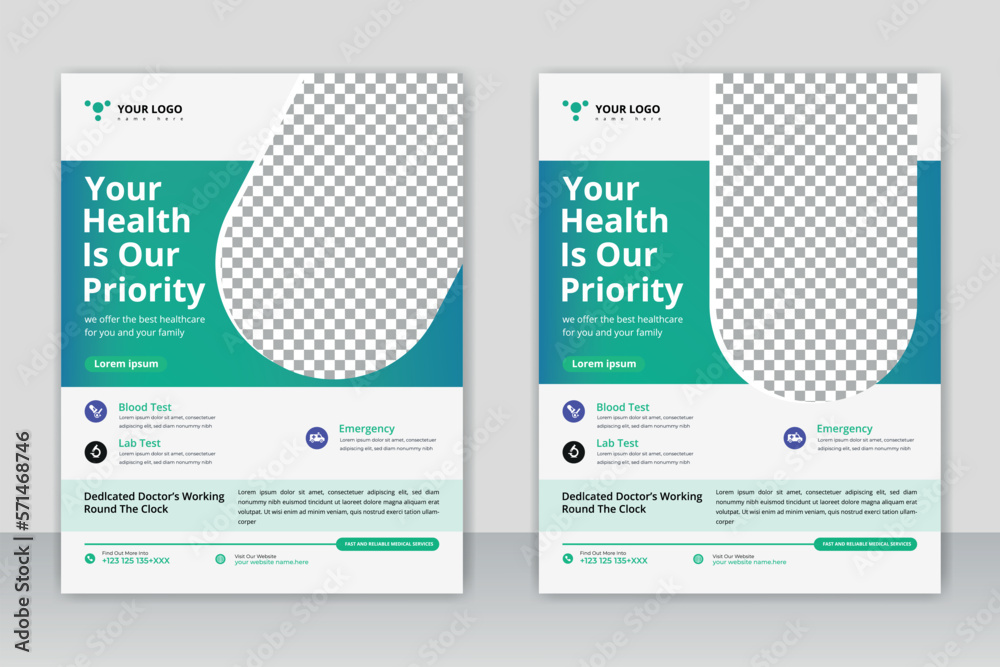 healthcare cover a4 template design and flat icons for a report and ...