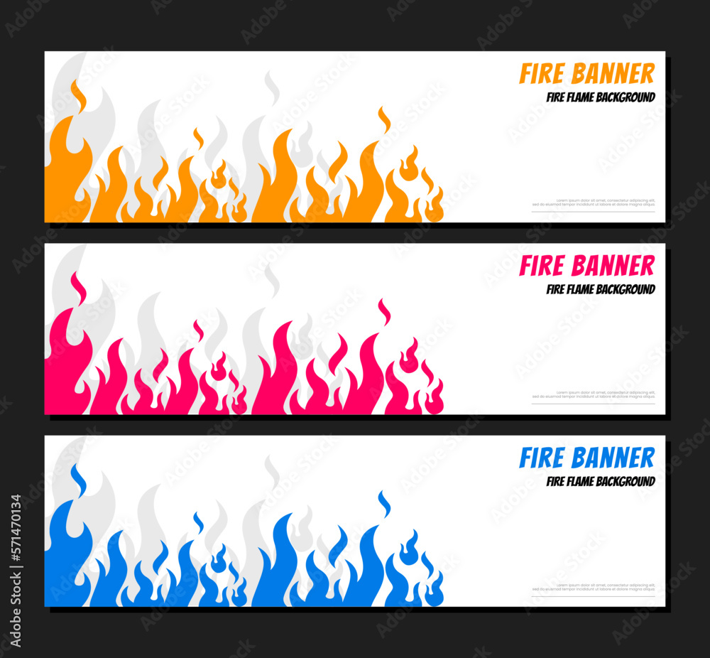 blue fire banners. set of fire flame banner. Background with a burning ...