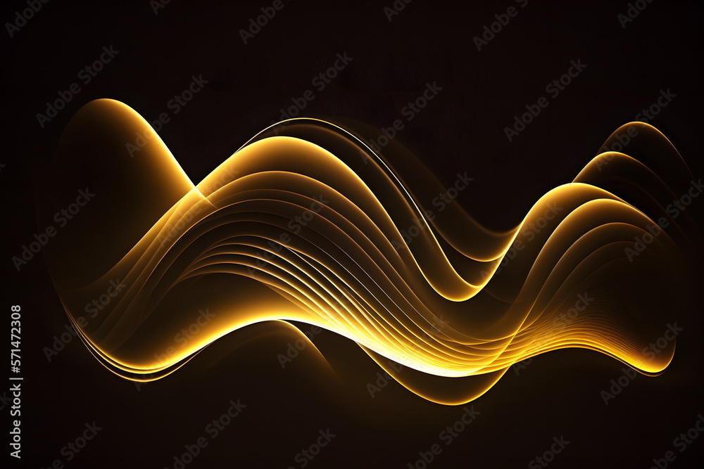 Abstract yellow wave flow with black background, wallpaper ...