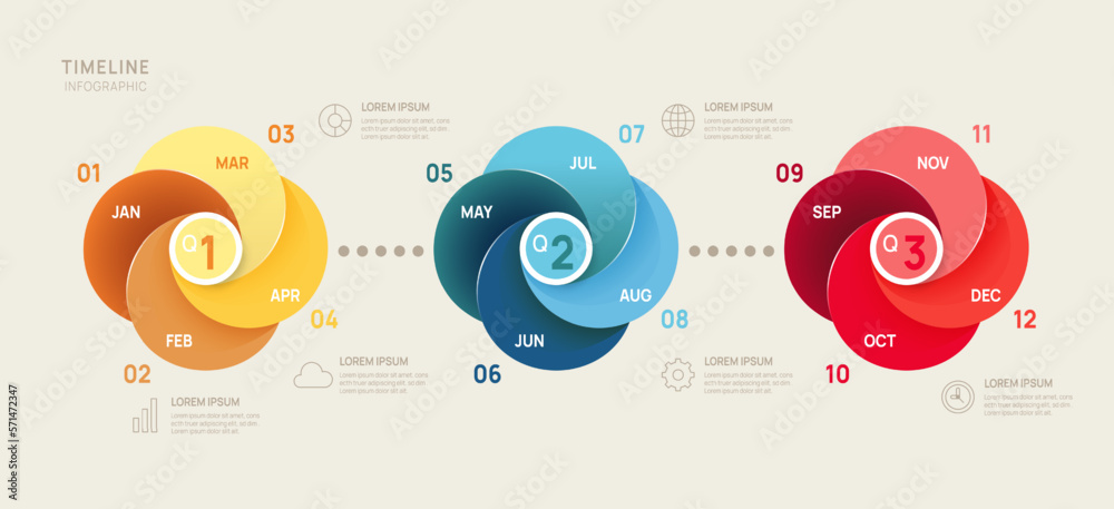 Infographic Timeline rounded elements diagram template for business. 4 ...