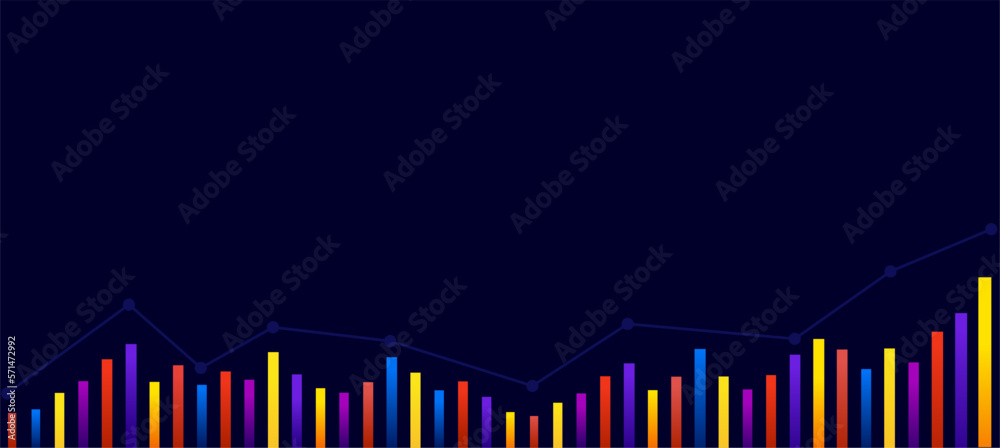 Statistical background with dark blue landscape size, with bar chart ...