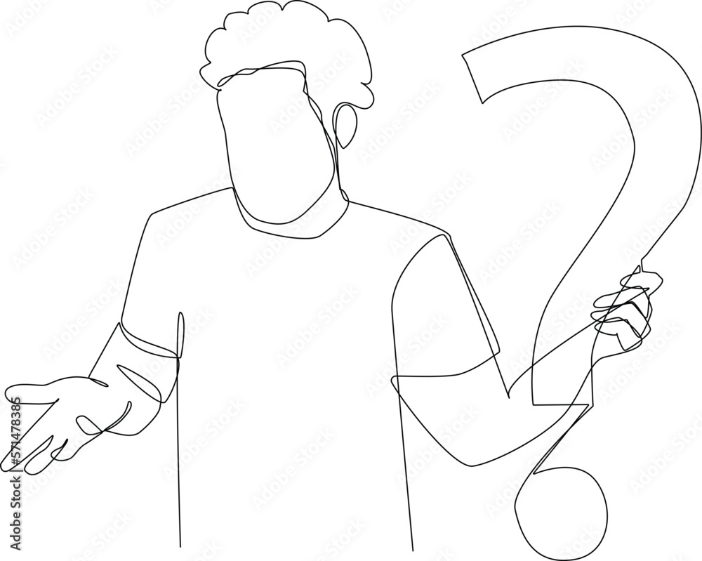 Continuous one line drawing boy and question mark. Frequently Asked ...