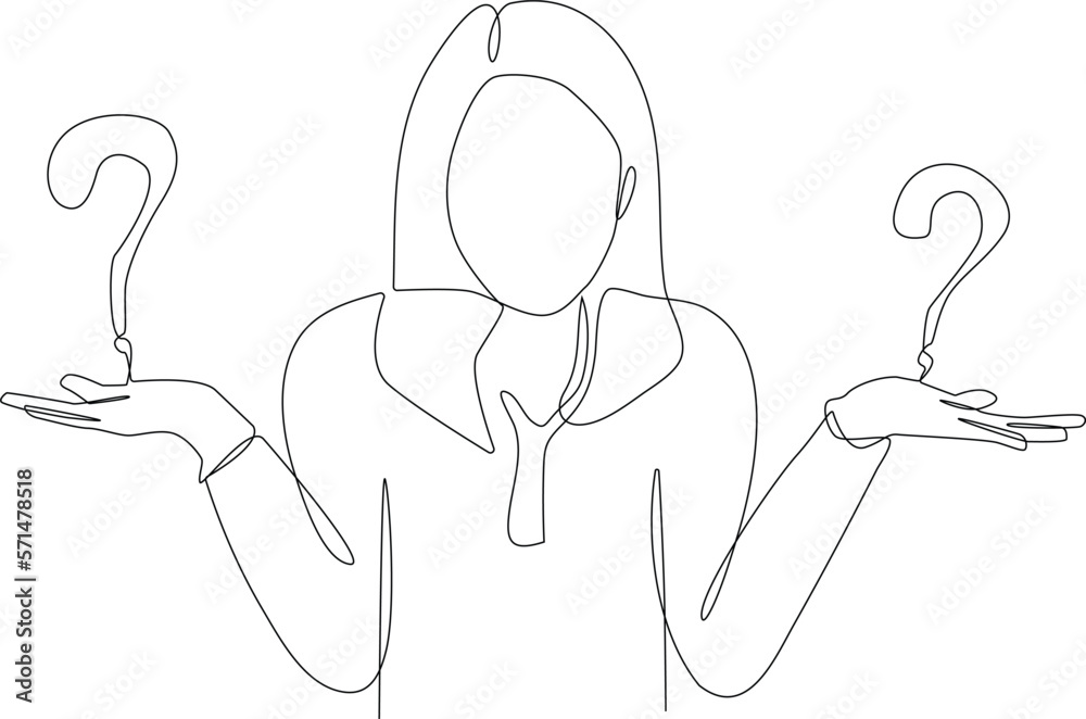 Continuous one line drawing woman and question mark. Frequently Asked ...