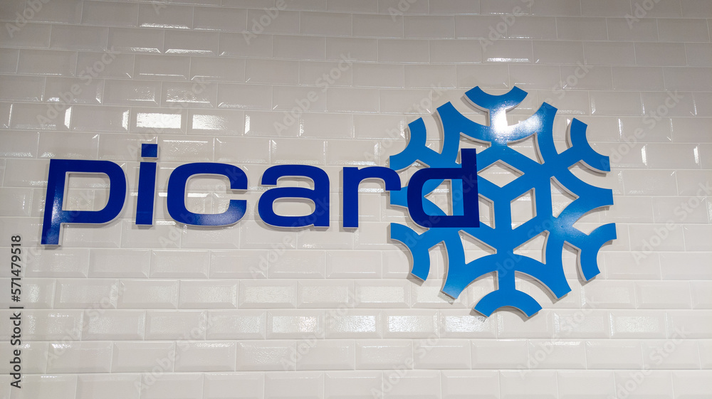 Picard logo sign and brand text of French market store food company ...