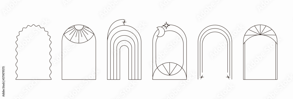 Art deco minimal geometric arch frames. Boho modern borders for logo ...