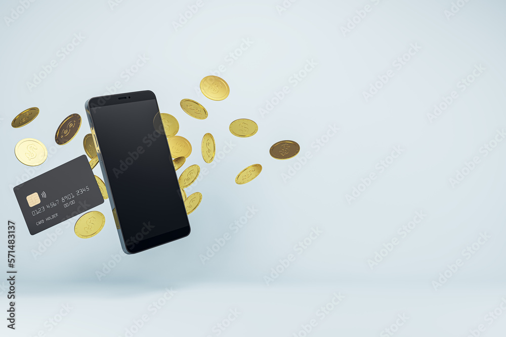 Online bank concept with modern smartphone with blank screen on light ...