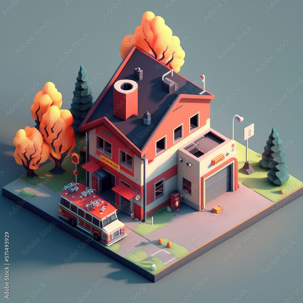 ai generated image of isometric fire department building Stock ...