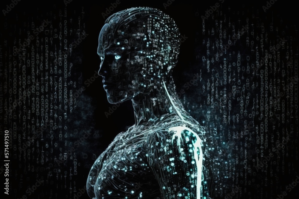 A human figure is created using digital codes. Concept of artificial ...