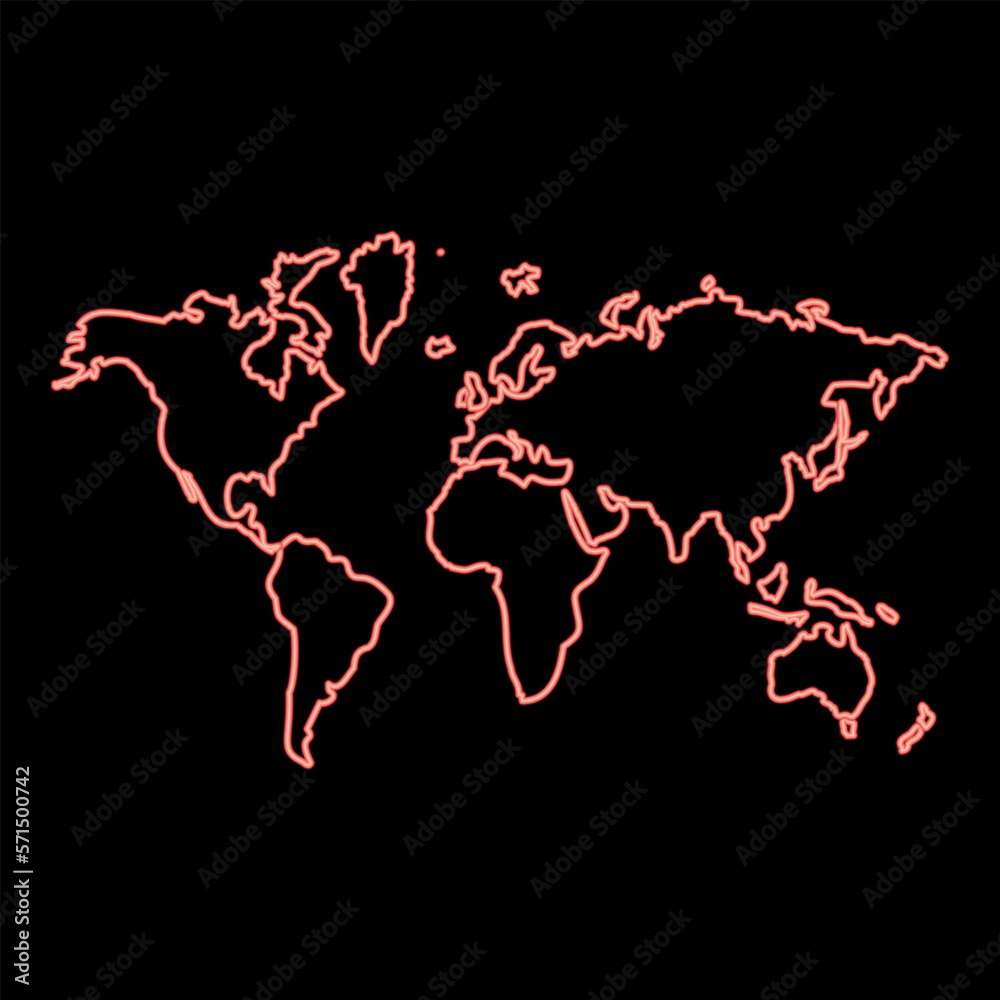 Neon map world red color vector illustration image flat style Stock ...