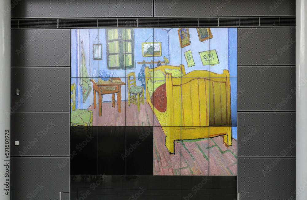 : giant screen featuring The Bedroom by Vincent Van Gogh at the Van ...