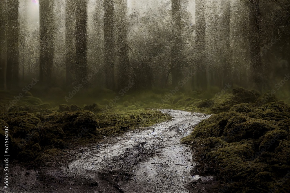 Part of the muddy off-road wheels On a muddy road in the evergreen ...